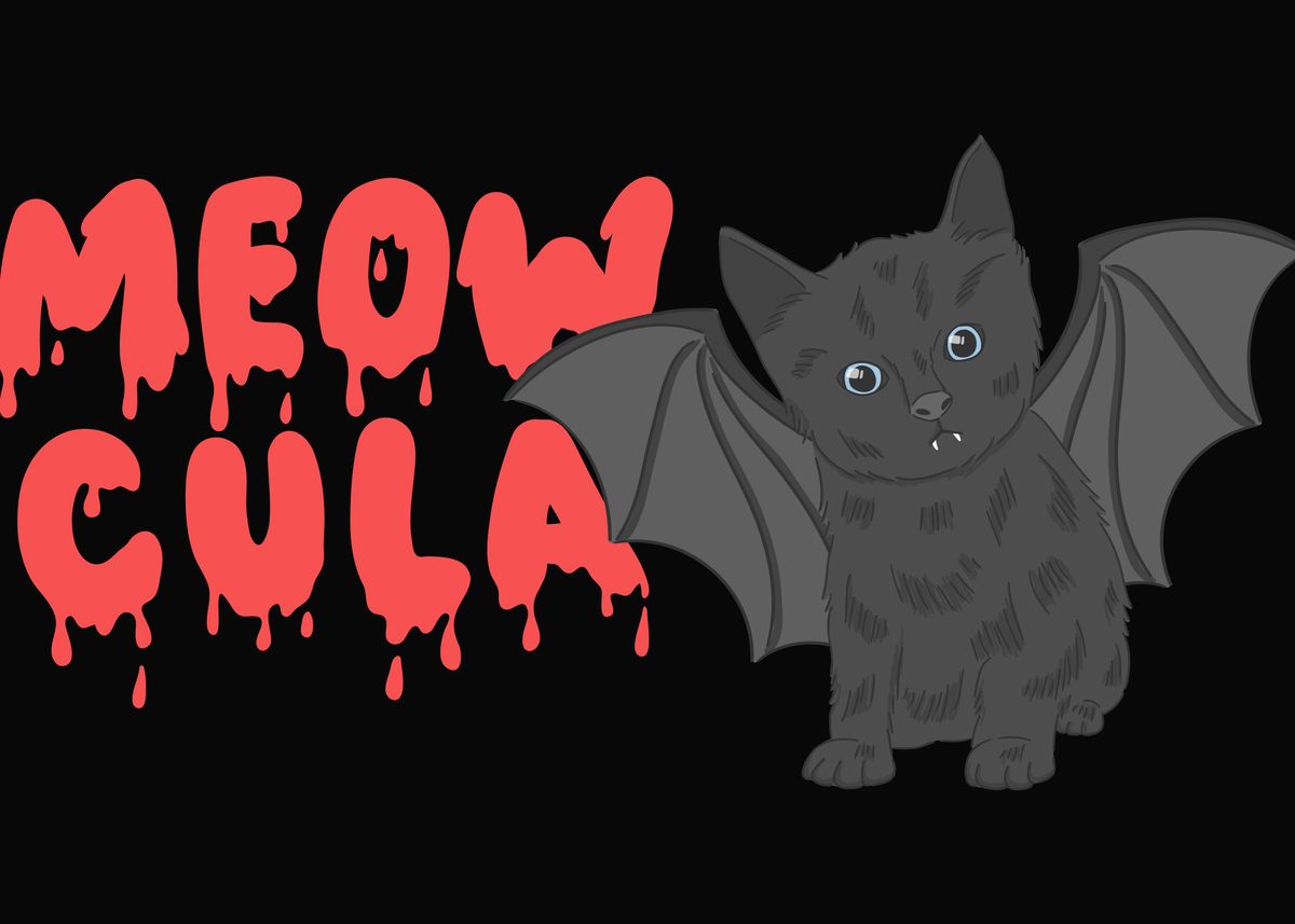'Cute black cat bats meow' Poster, picture, metal print, paint by Ari ...