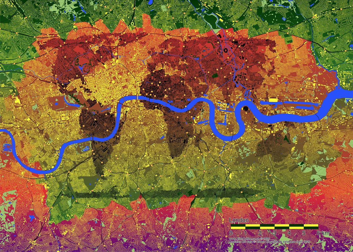 'London Global City Map' Poster, picture, metal print, paint by ...