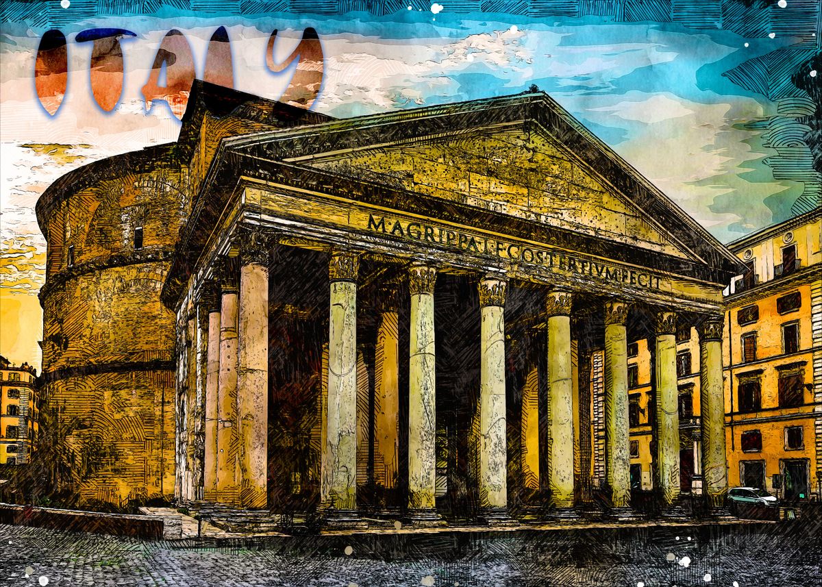 'Italy Rome Pantheon' Poster by Maksymilian Kulig | Displate