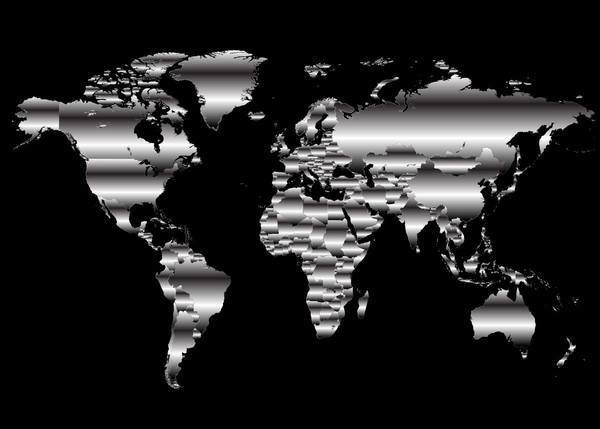 'World map with borders b' Poster, picture, metal print, paint by Tea ...