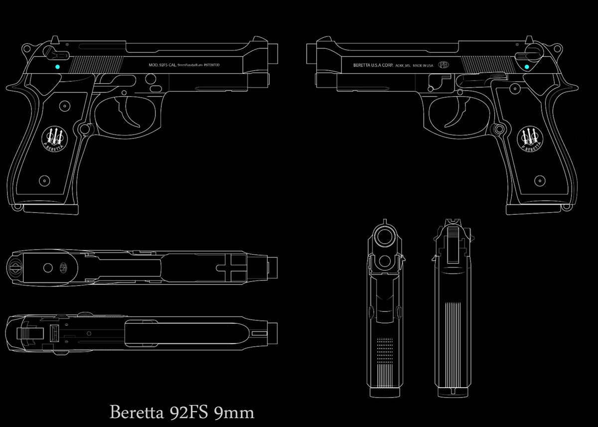 'Beretta 92FS 9mm' Poster, picture, metal print, paint by Retal | Displate