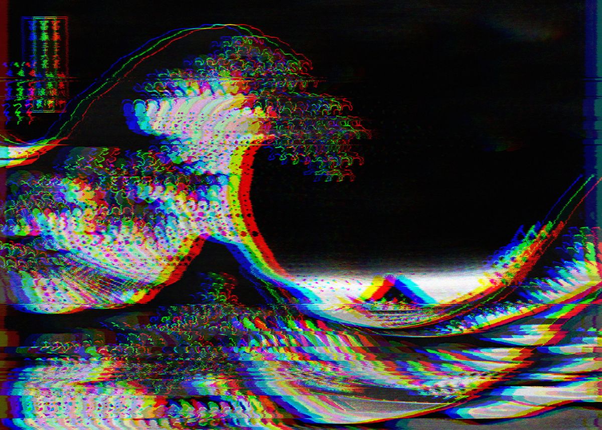 'Great Wave Glitch Art' Poster, picture, metal print, paint by Masaki ...