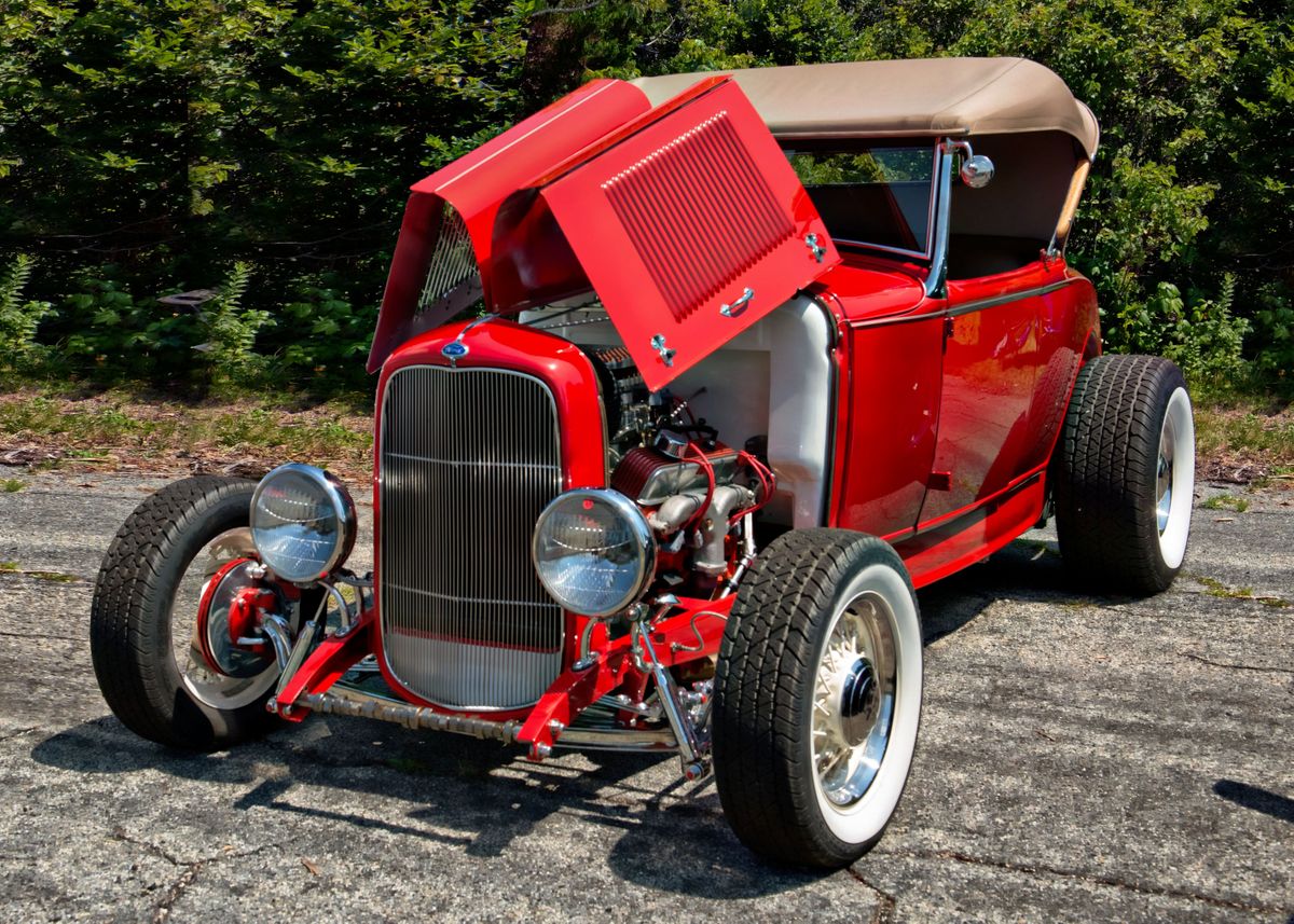 'Vintage Hot Rod Open Hood' Poster, picture, metal print, paint by ...