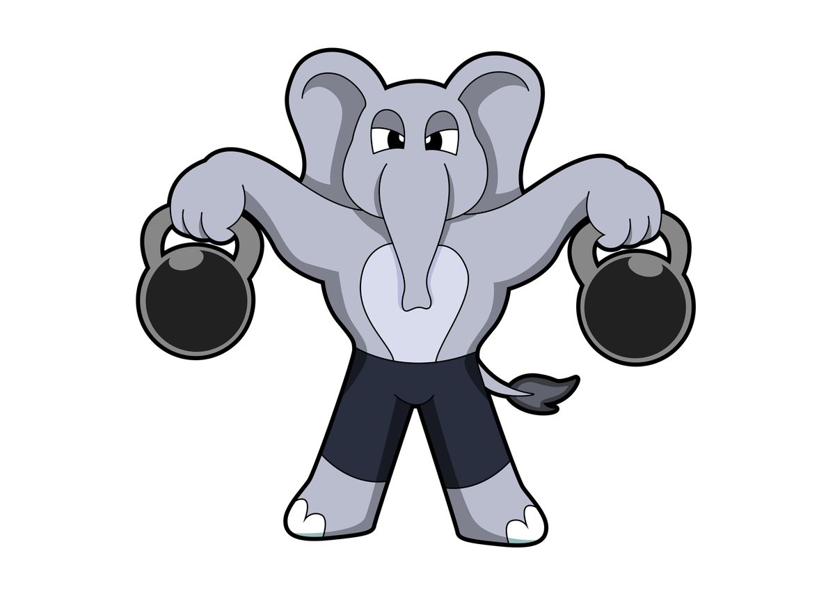 'Elephant Sports Dumbbells' Poster, picture, metal print, paint by ...