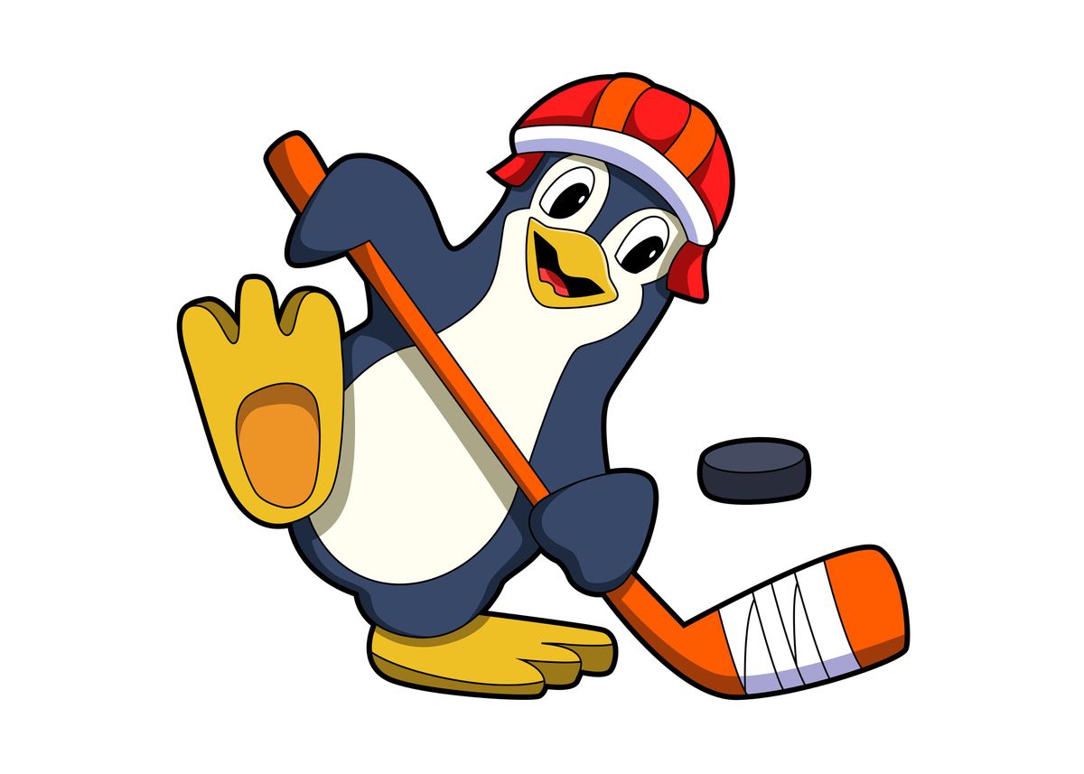 'Penguin Ice hockey sports' Poster, picture, metal print, paint by ...