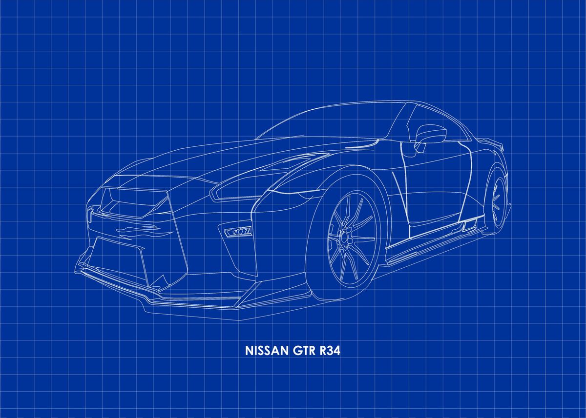 'Nissan GTR blueprint' Poster by Coldbrew Creative | Displate