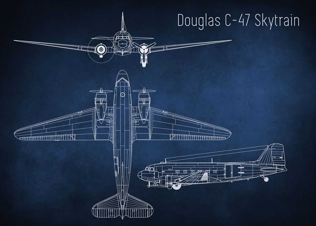 'C47 Skytrain Blueprint' Poster by The Trackless Road | Displate