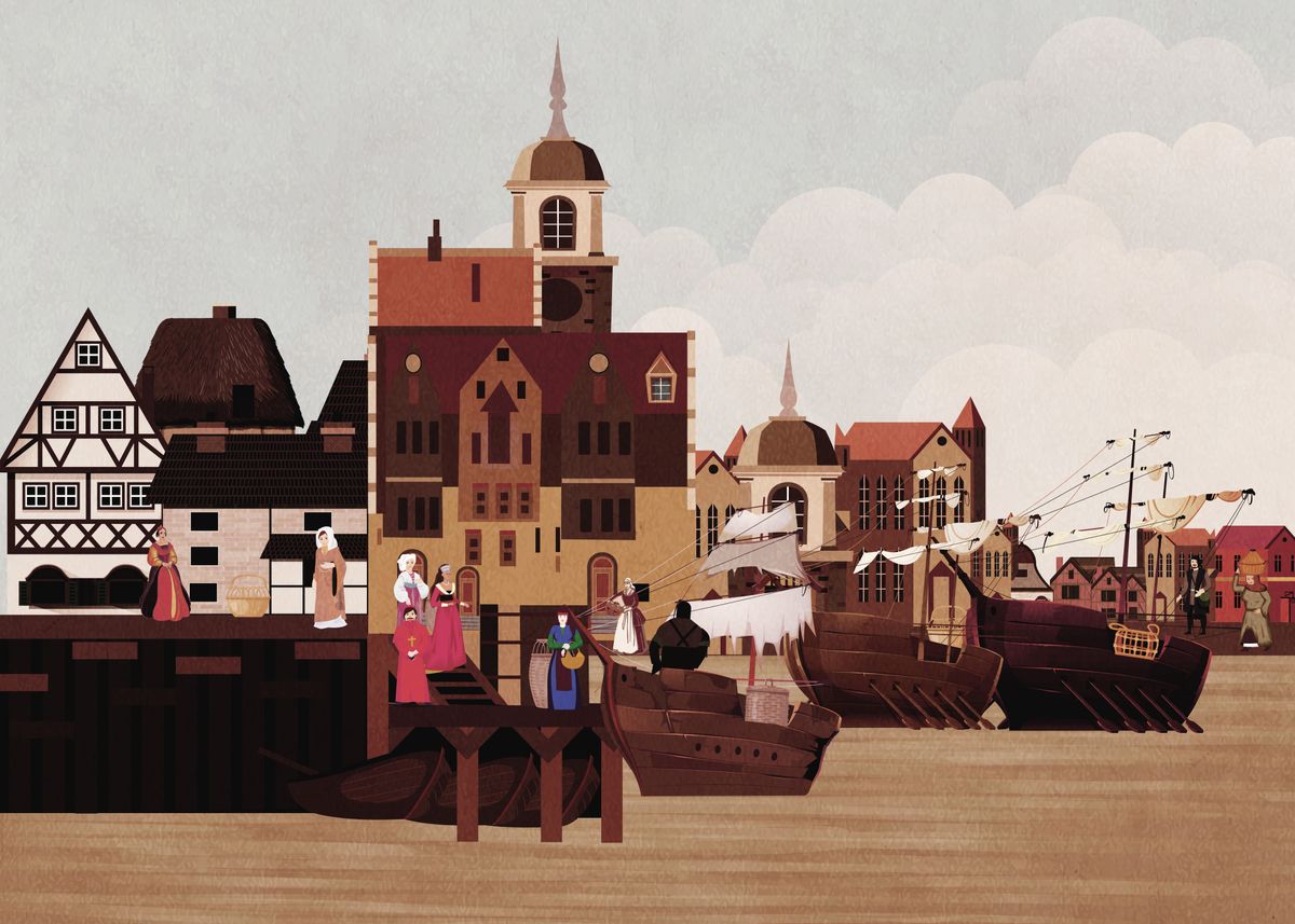 'A port city 2' Poster, picture, metal print, paint by Michal Eyal ...