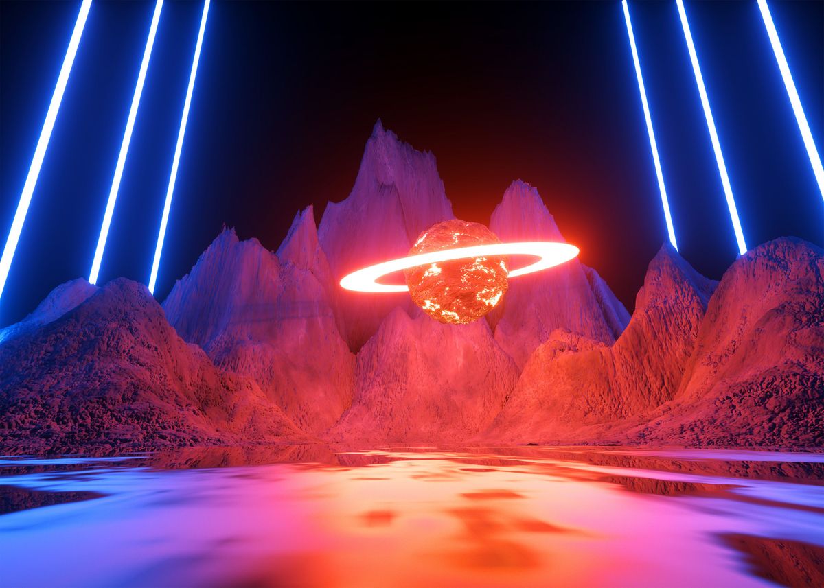 'Neon landscape Saturn' Poster by Synthwave 1950 | Displate
