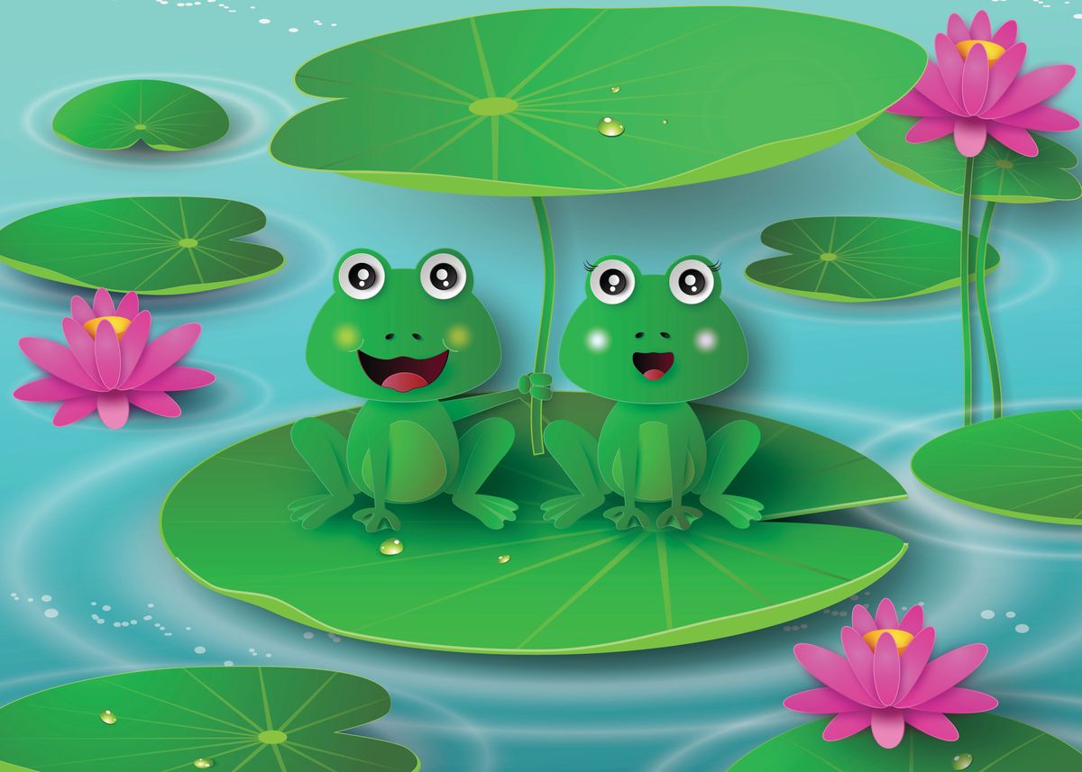 'Frog cartoon' Poster, picture, metal print, paint by Charmaine | Displate
