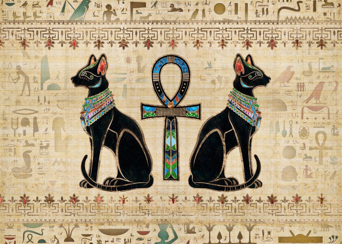 'Egyptian Cats ankh cross' Poster, picture, metal print, paint by ...