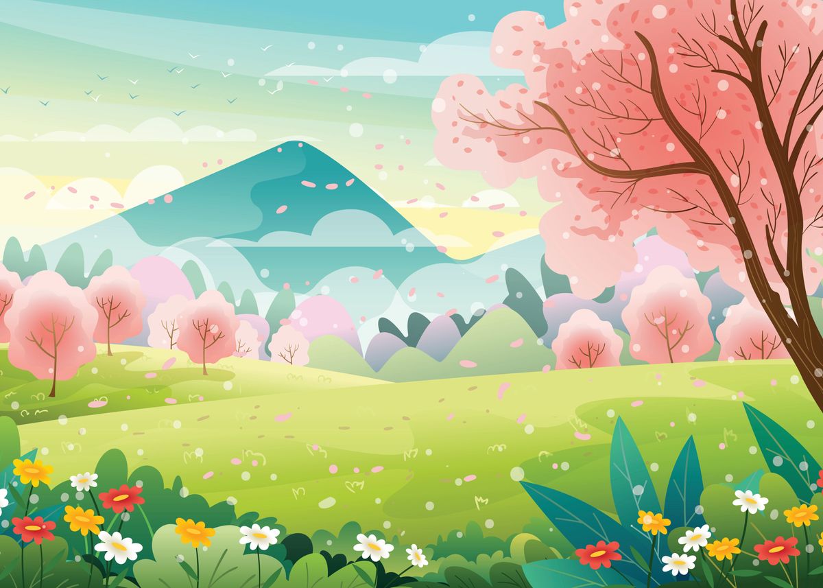 'Spring landscape' Poster, picture, metal print, paint by Eirene | Displate