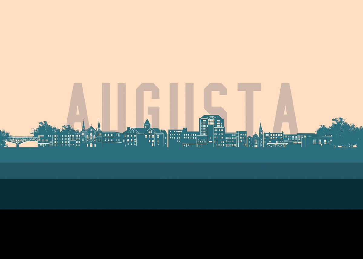 'augusta me skyline retro ' Poster, picture, metal print, paint by ...