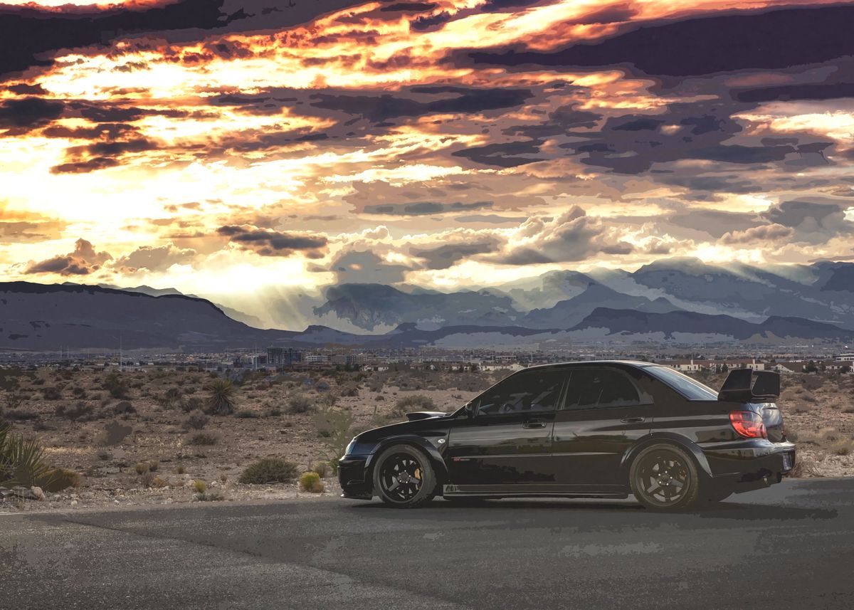 'WRX Sunset' Poster, picture, metal print, paint by david pick | Displate