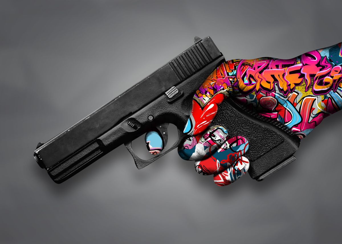 'Holding Gun ' Poster, picture, metal print, paint by MARK ASHKENAZI ...