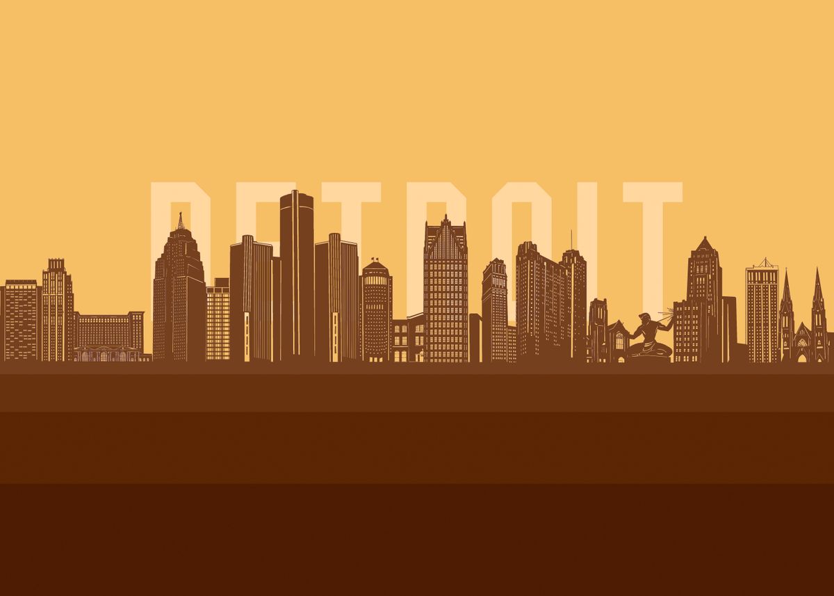 'detroit skyline retro2' Poster, picture, metal print, paint by Bekim ...