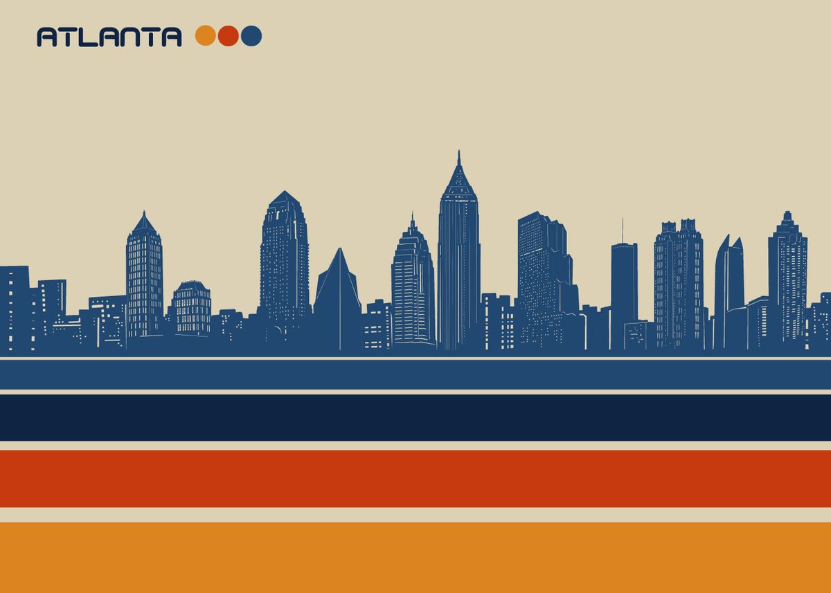'atlanta skyline retro 3' Poster, picture, metal print, paint by Bekim ...