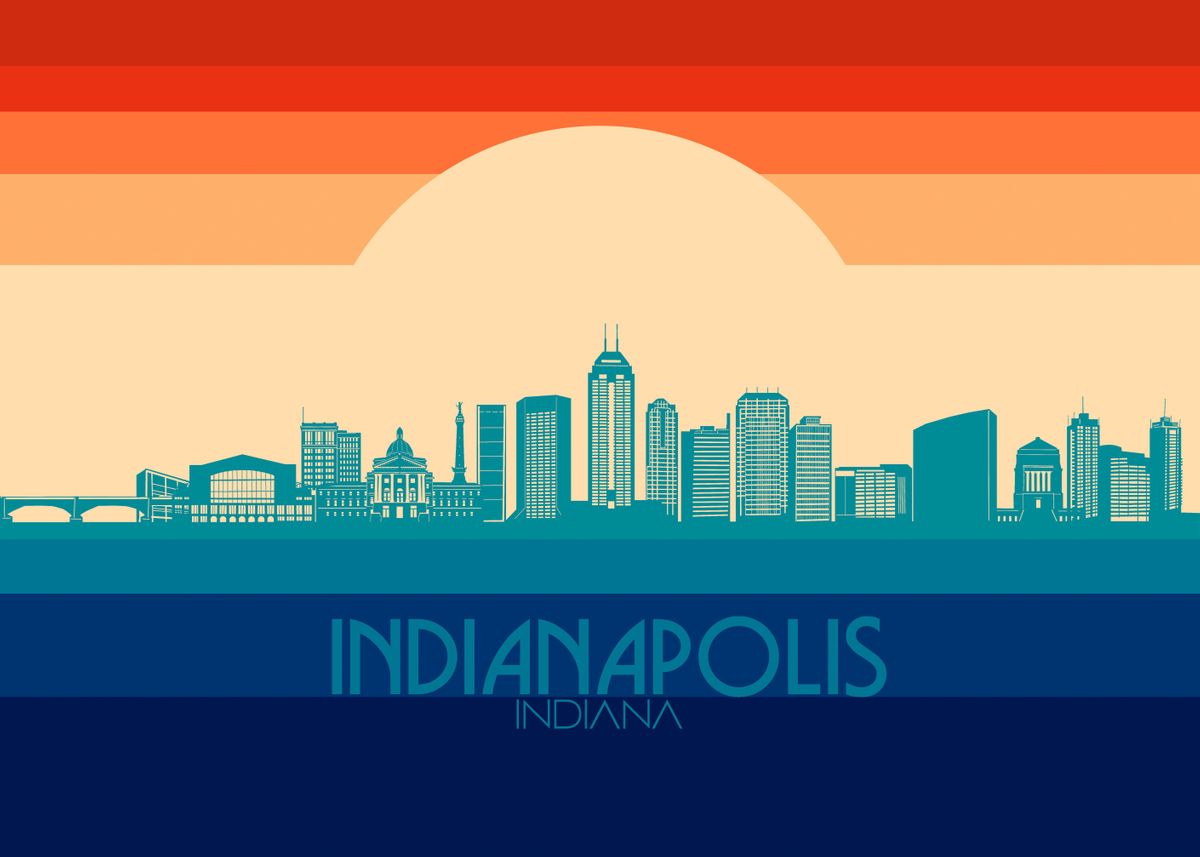 'indianapolis skyline retro' Poster, picture, metal print, paint by ...