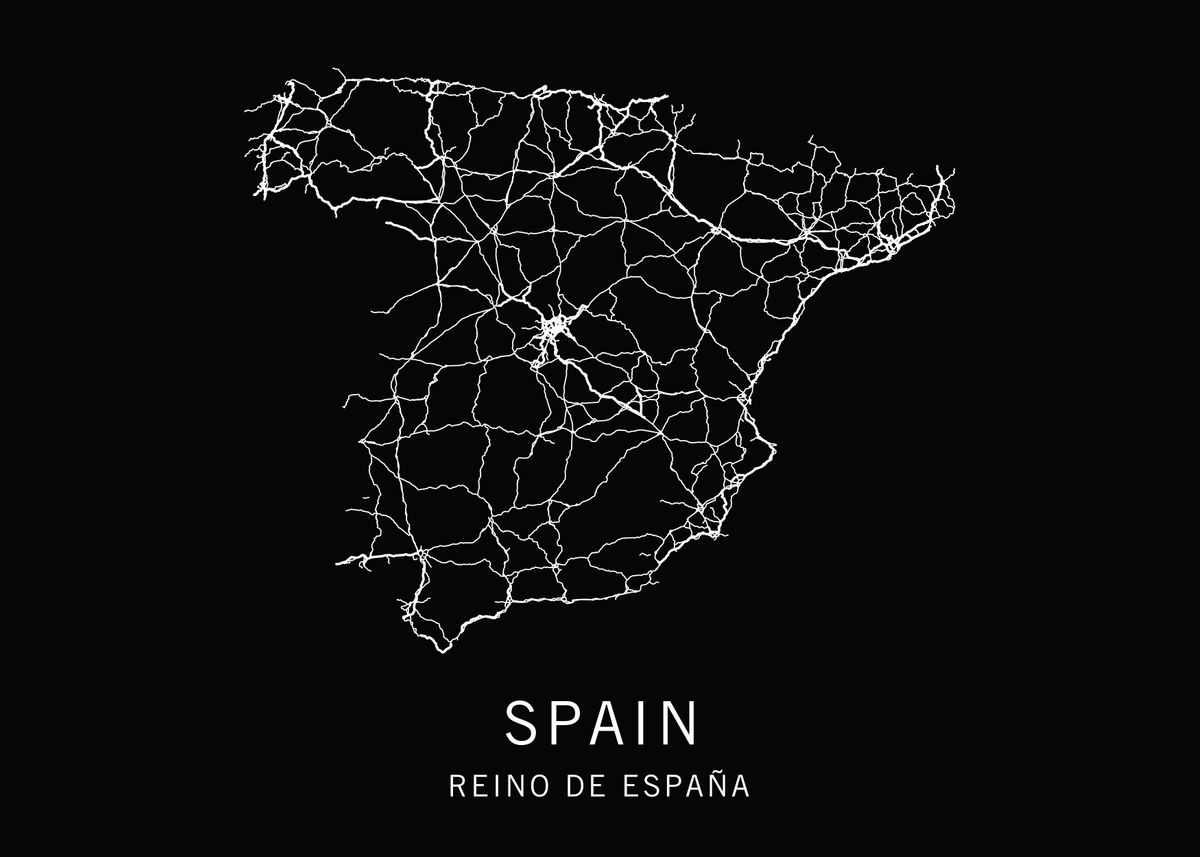 'Spain Road Map' Poster, picture, metal print, paint by Clark Street ...