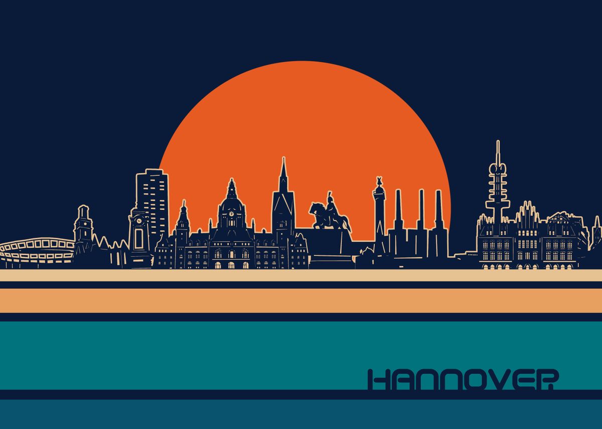 'hannover skyline retro 5' Poster, picture, metal print, paint by Bekim ...