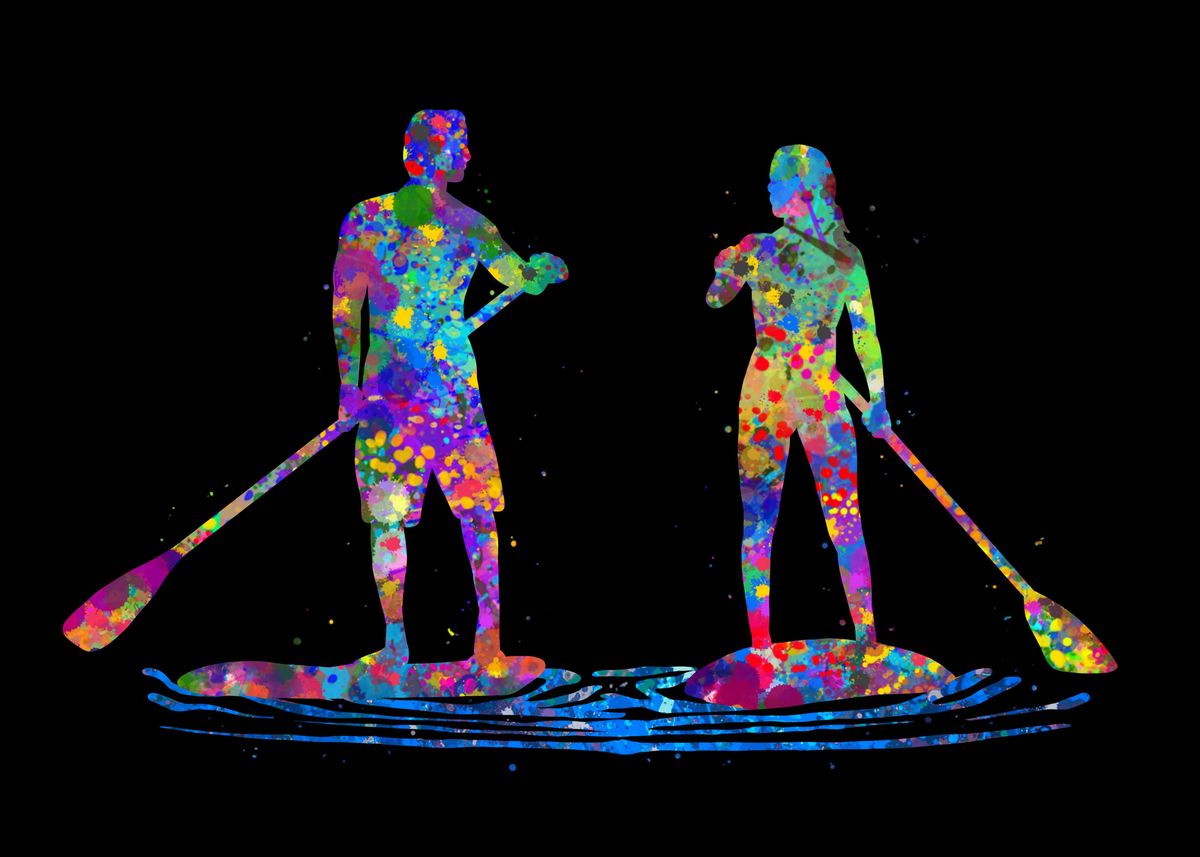 'Paddleboard watercolor' Poster, picture, metal print, paint by Yahya ...