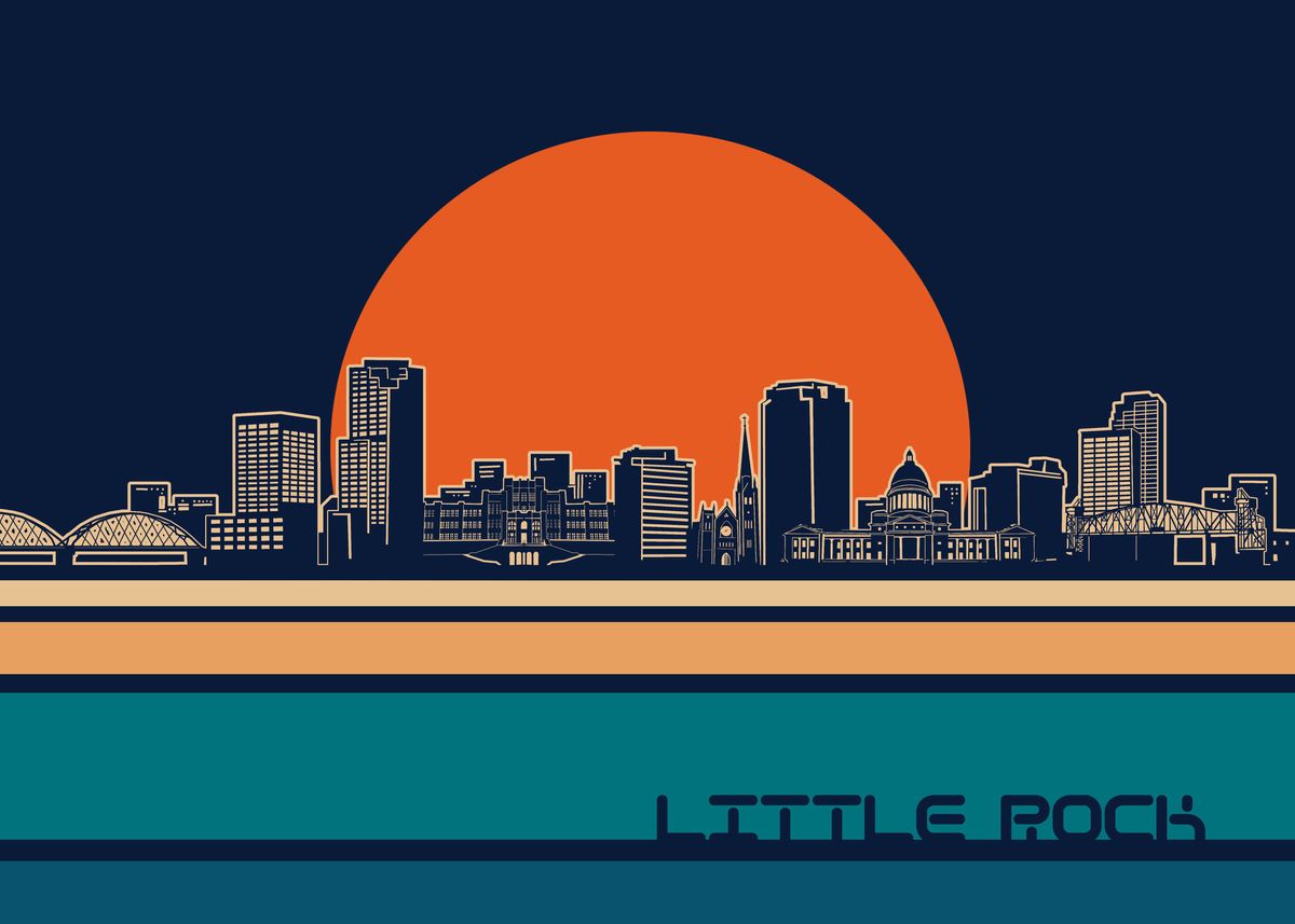'littel rock skyline retro' Poster, picture, metal print, paint by ...