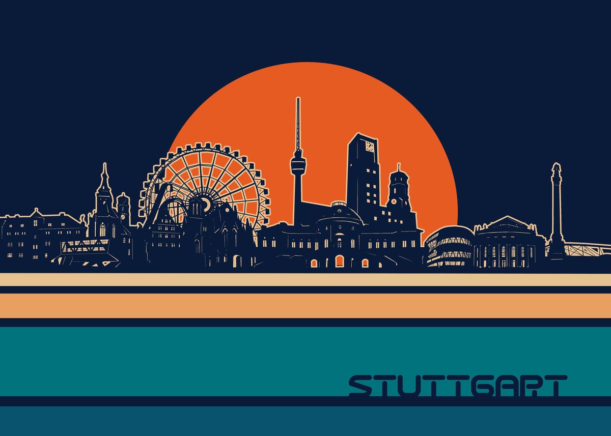 'stuttgart skyline retro 5 ' Poster by Bekim Art | Displate