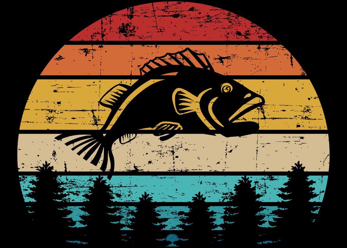 'Fishing Fish vintage retro' Poster, picture, metal print, paint by ...
