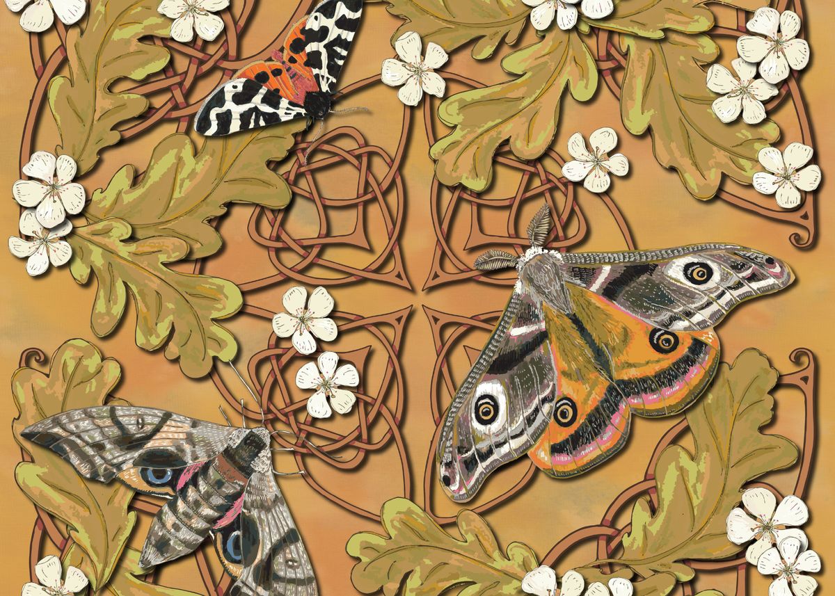 'Celtic Moths' Poster, picture, metal print, paint by Lotti Brown ...