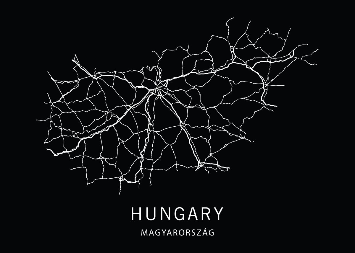 'Hungary Road Map ' Poster, picture, metal print, paint by Clark Street ...