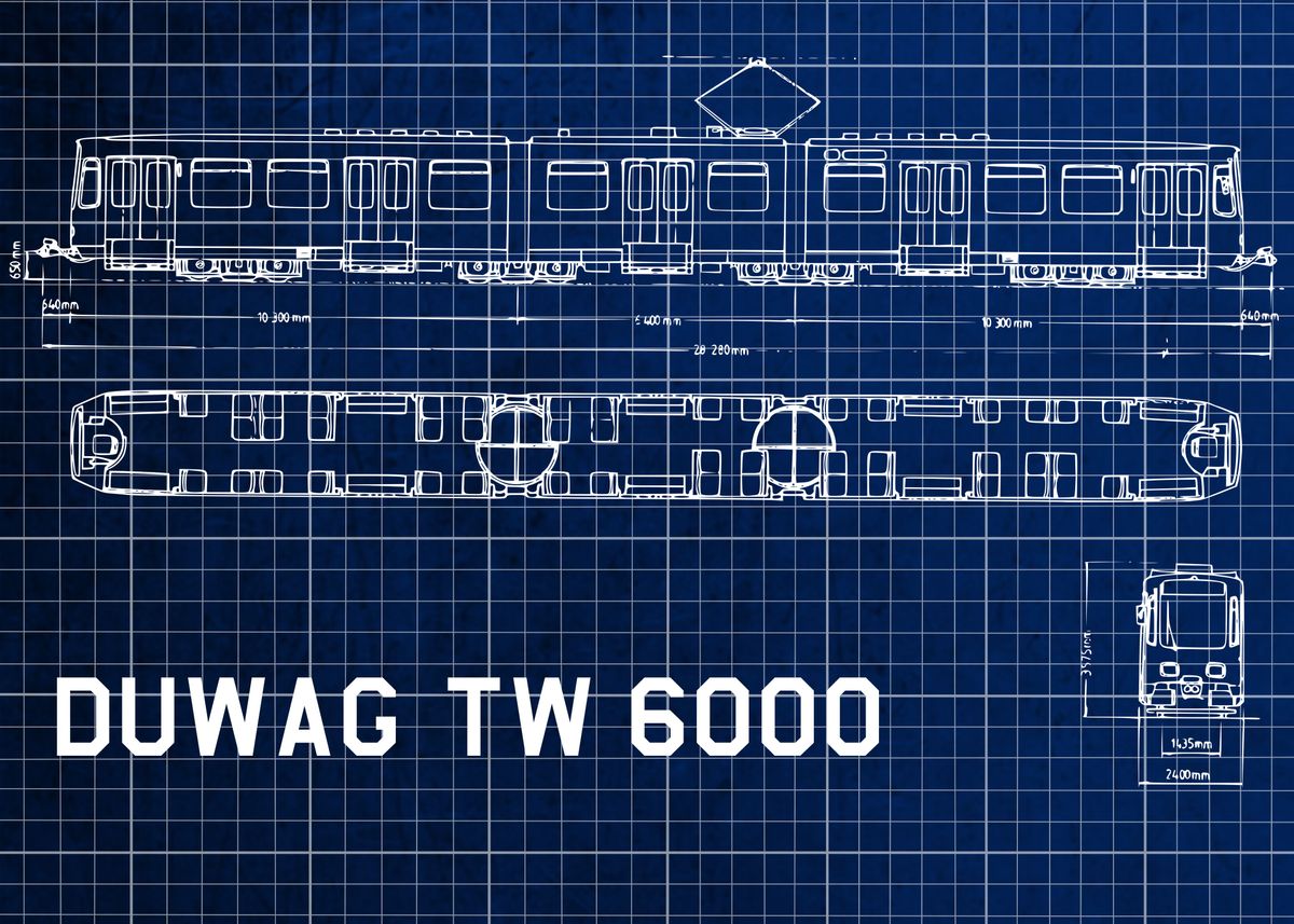 'Blueprint of Duwag TW6000' Poster, picture, metal print, paint by ...