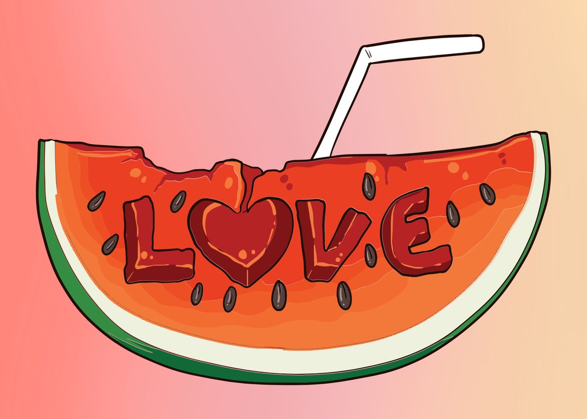 'Watermelon love with straw' Poster by Brummkatze | Displate