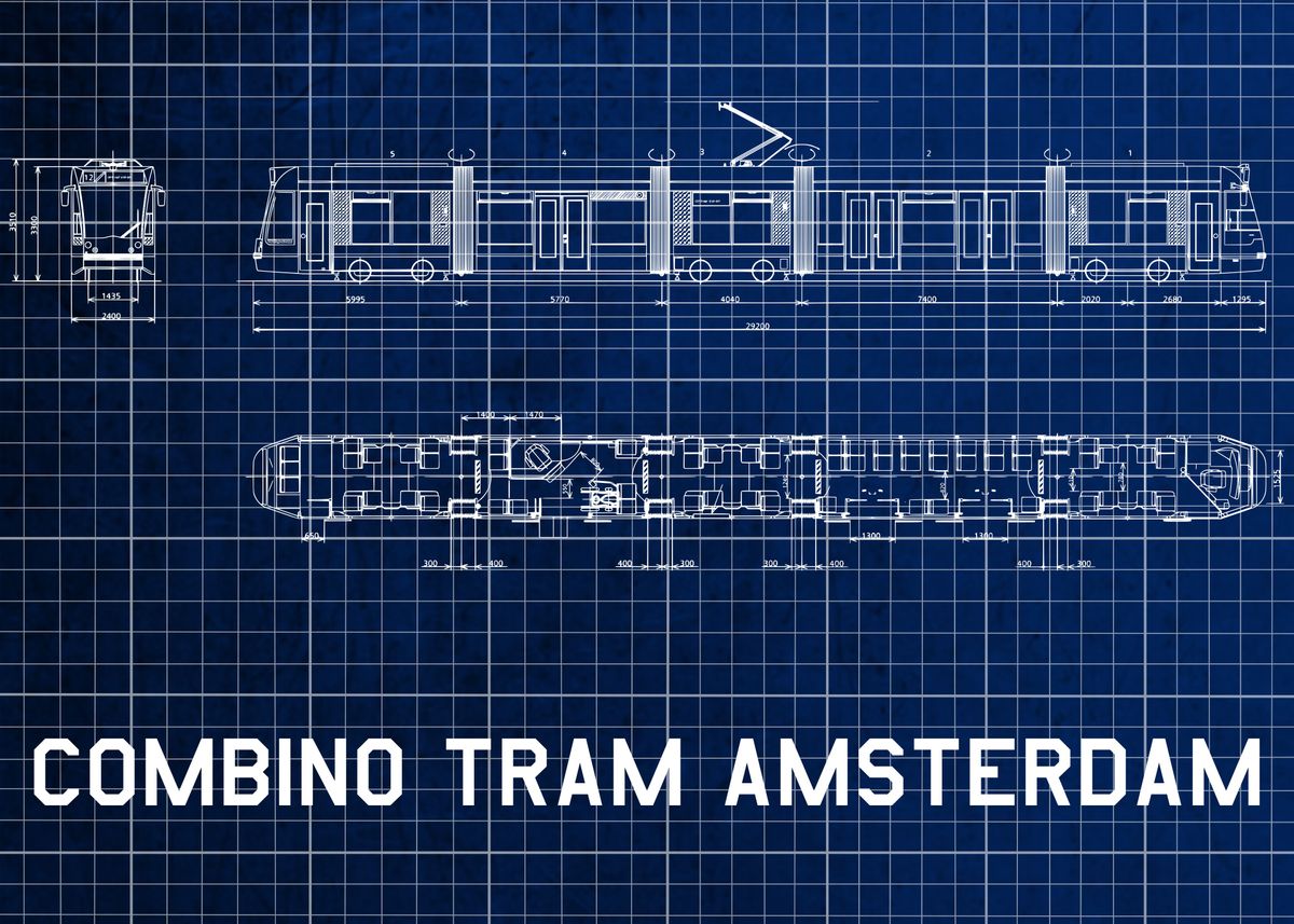 'Blueprint of Combino Tram' Poster, picture, metal print, paint by ...
