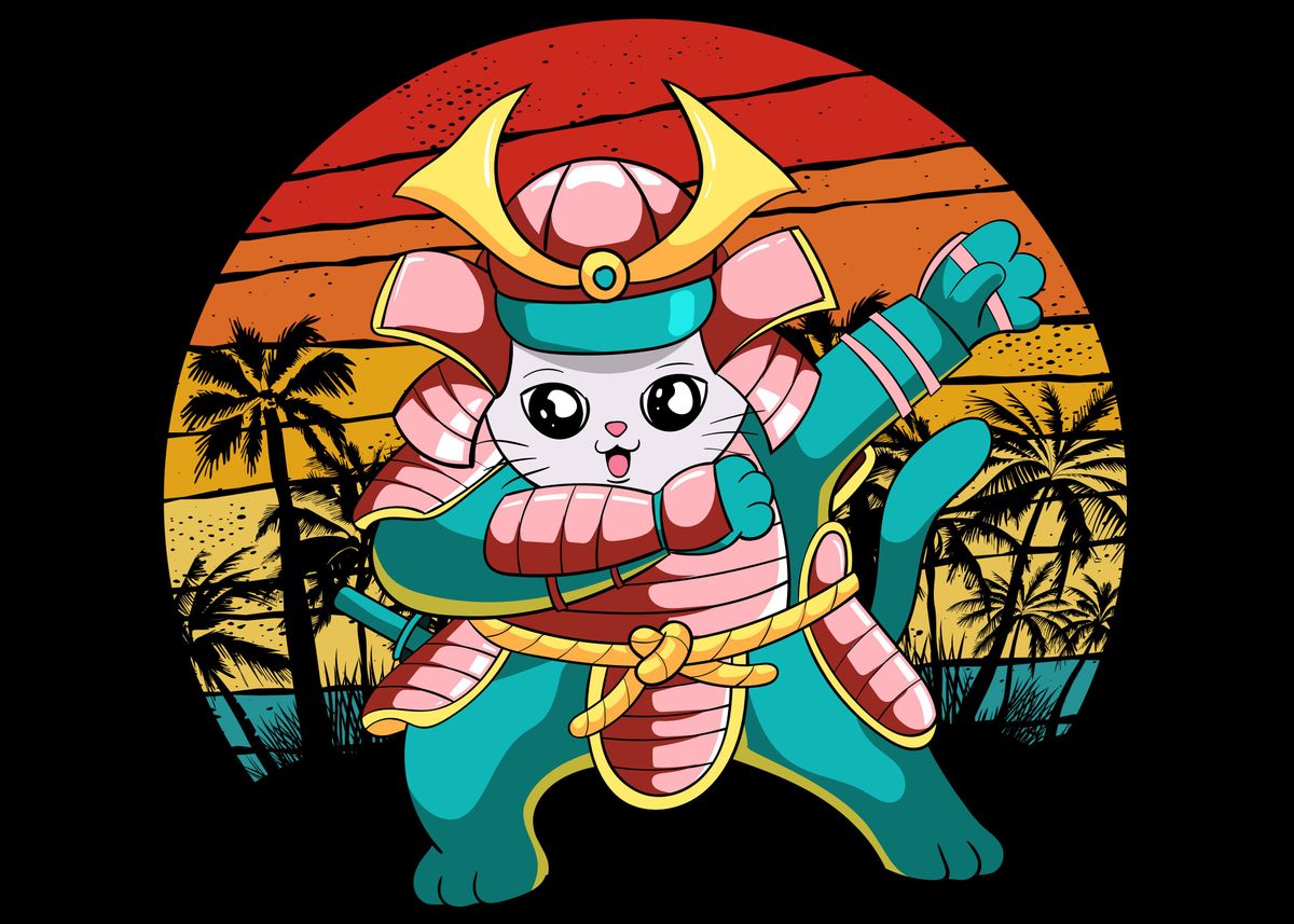'Maneki Neko Cat Samurai' Poster, picture, metal print, paint by ...