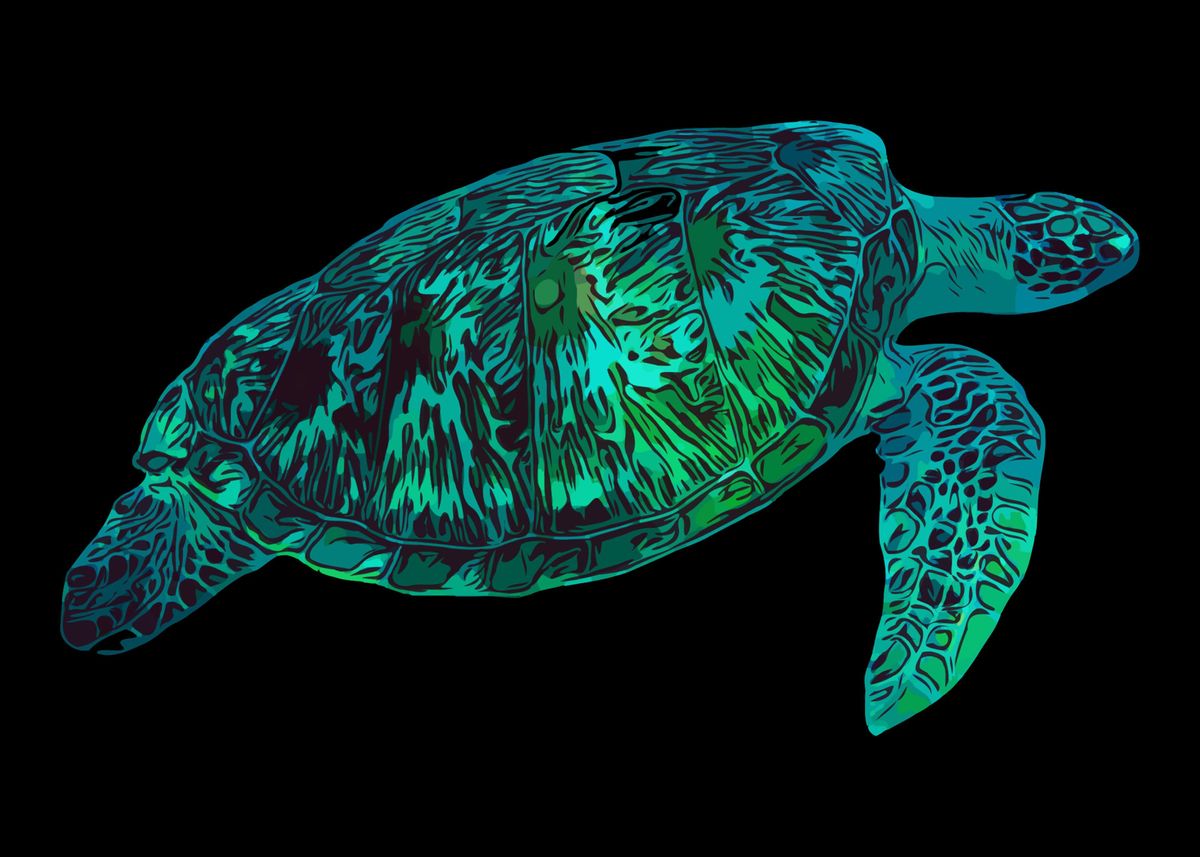 'Psychedelic Sea Turtle' Poster, picture, metal print, paint by ...