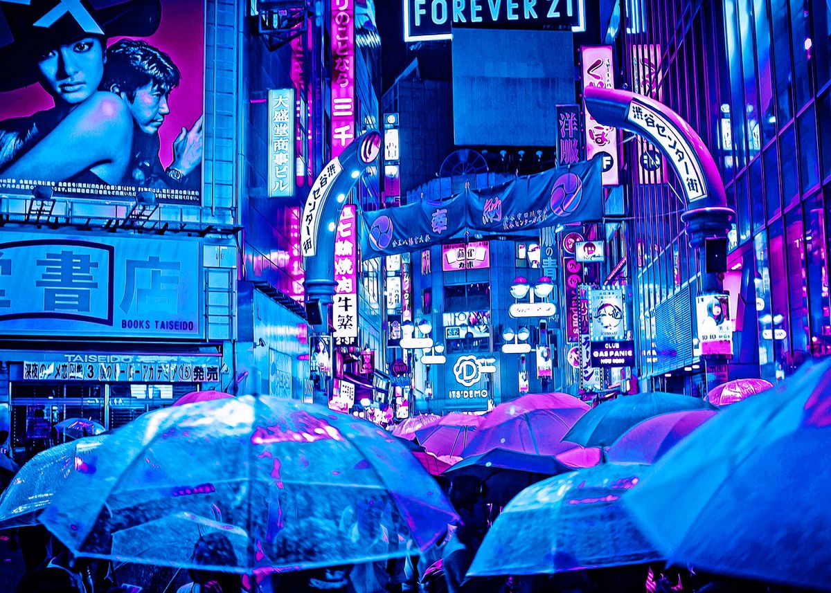 'Neon Night City In Japan' Poster by Mild worlds | Displate