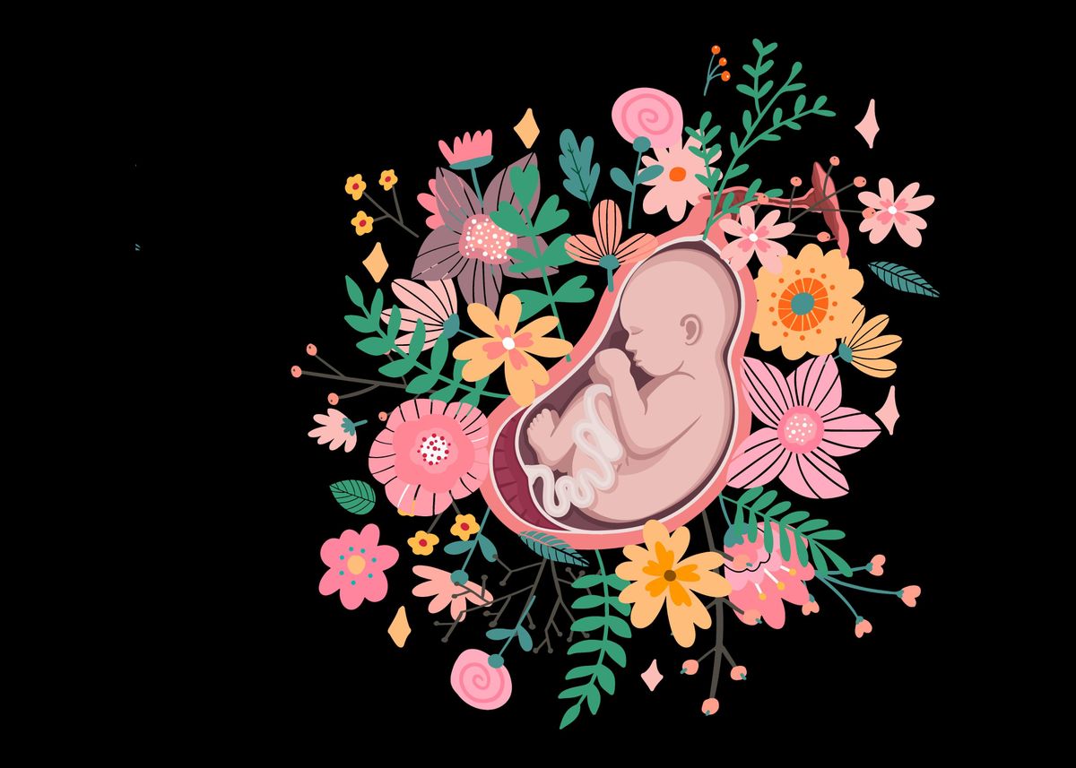 'Midwife Baby Flowers' Poster, picture, metal print, paint by ...