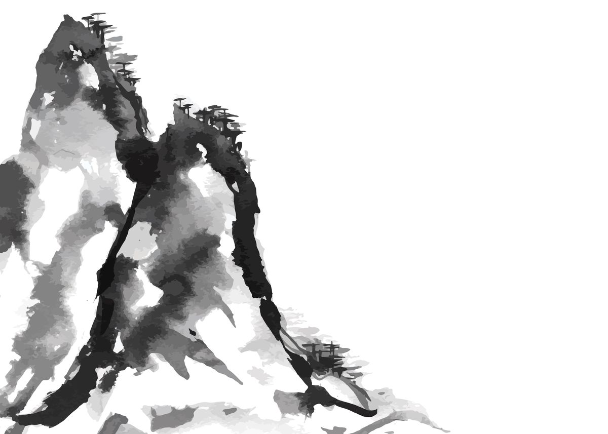 'Mountain ink painting' Poster, picture, metal print, paint by ...