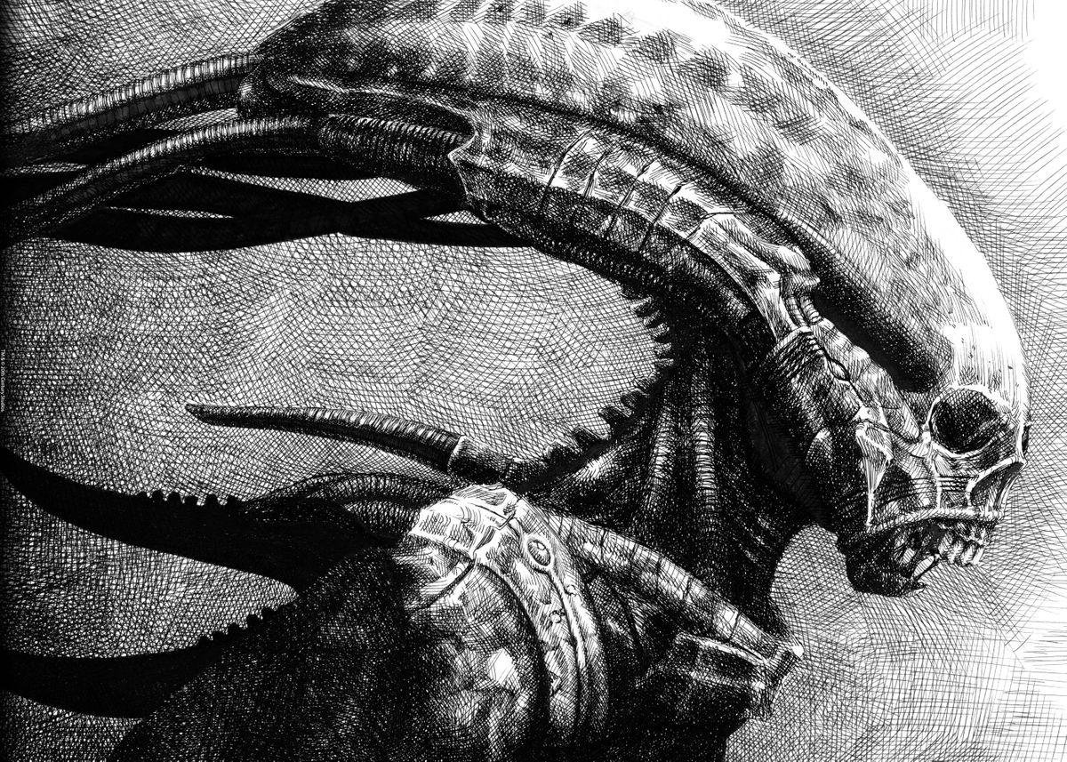 'Alien Right Profile Sketch' Poster, picture, metal print, paint by ...