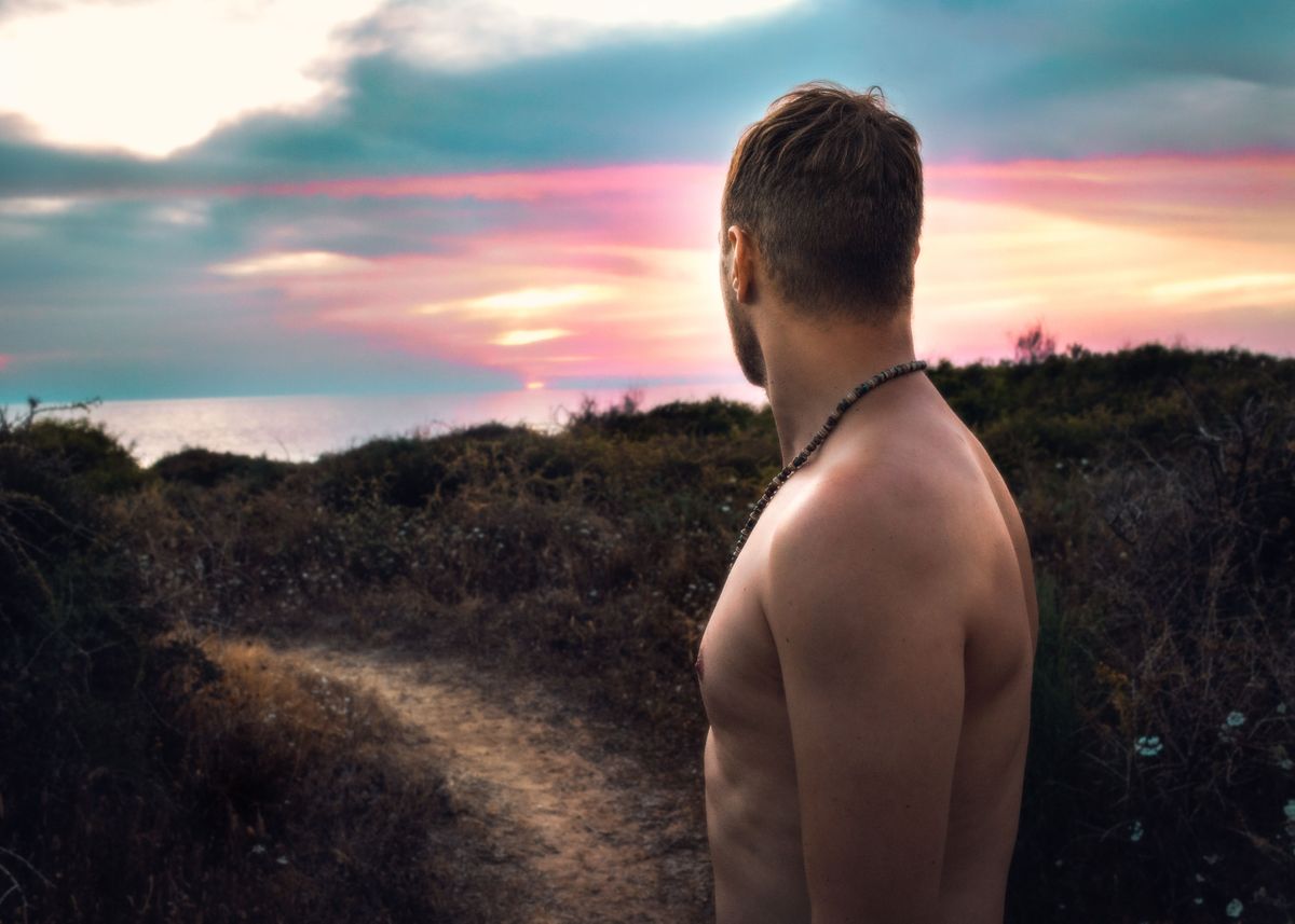 'Man looking to sea sunset ' Poster, picture, metal print, paint by ...