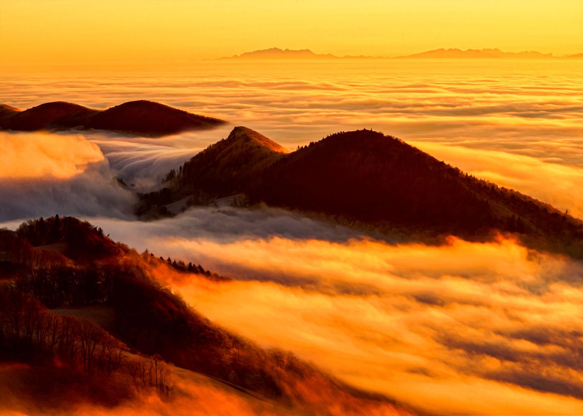 'Foggy Sunset Clouds' Poster, picture, metal print, paint by George ...