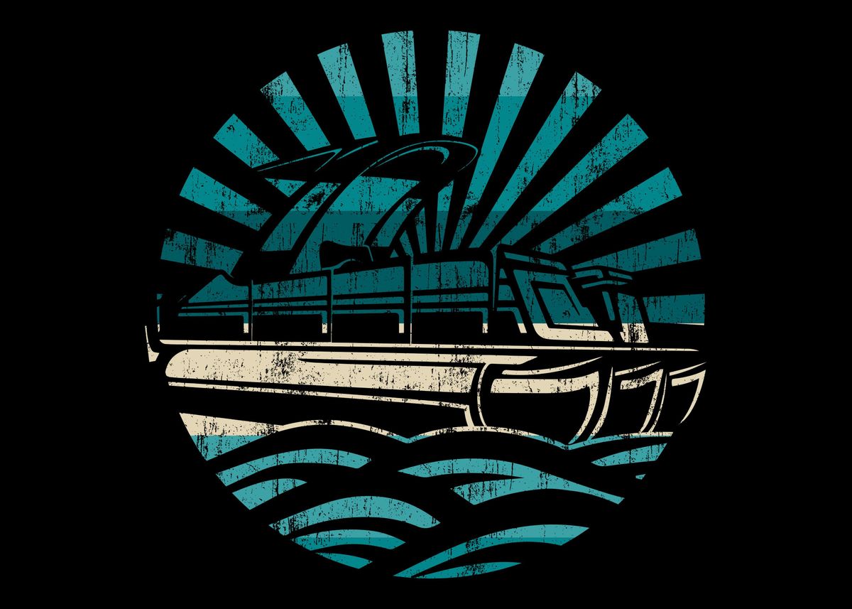 'Retro Pontoon Boat Boating' Poster, picture, metal print, paint by ...