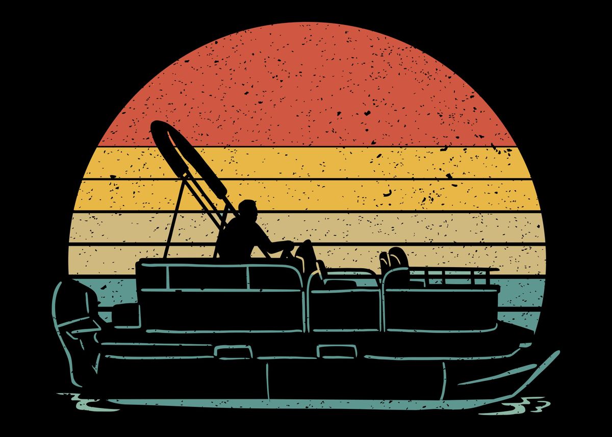 'Retro Pontoon Boat Boating' Poster, picture, metal print, paint by ...