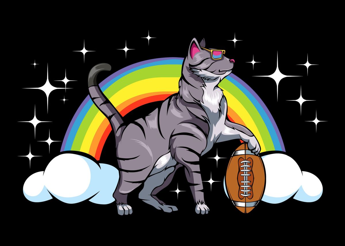 'Funny Cat With Football' Poster, picture, metal print, paint by ...