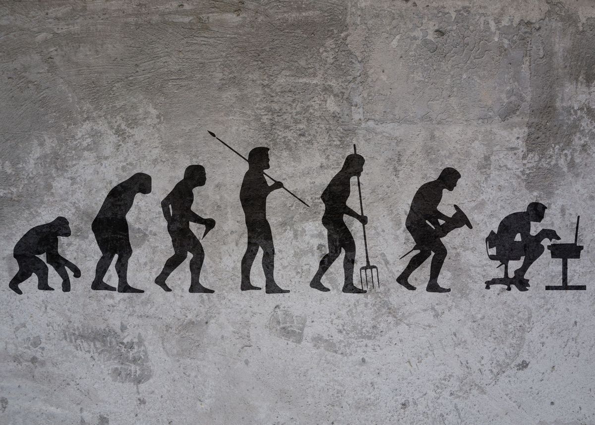 'EVOLUTION TO WORK' Poster, picture, metal print, paint by Atomic ...