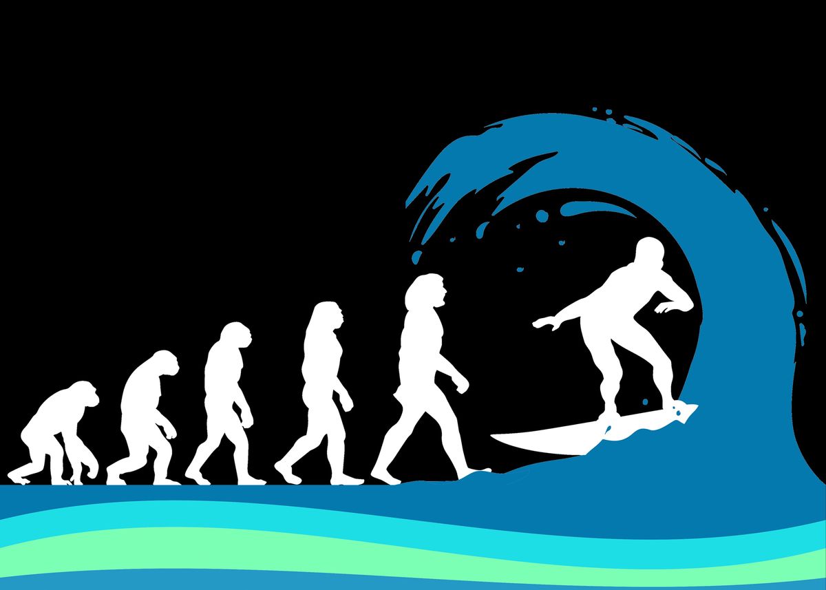 'Surfing Evolution Surfer' Poster, picture, metal print, paint by ...