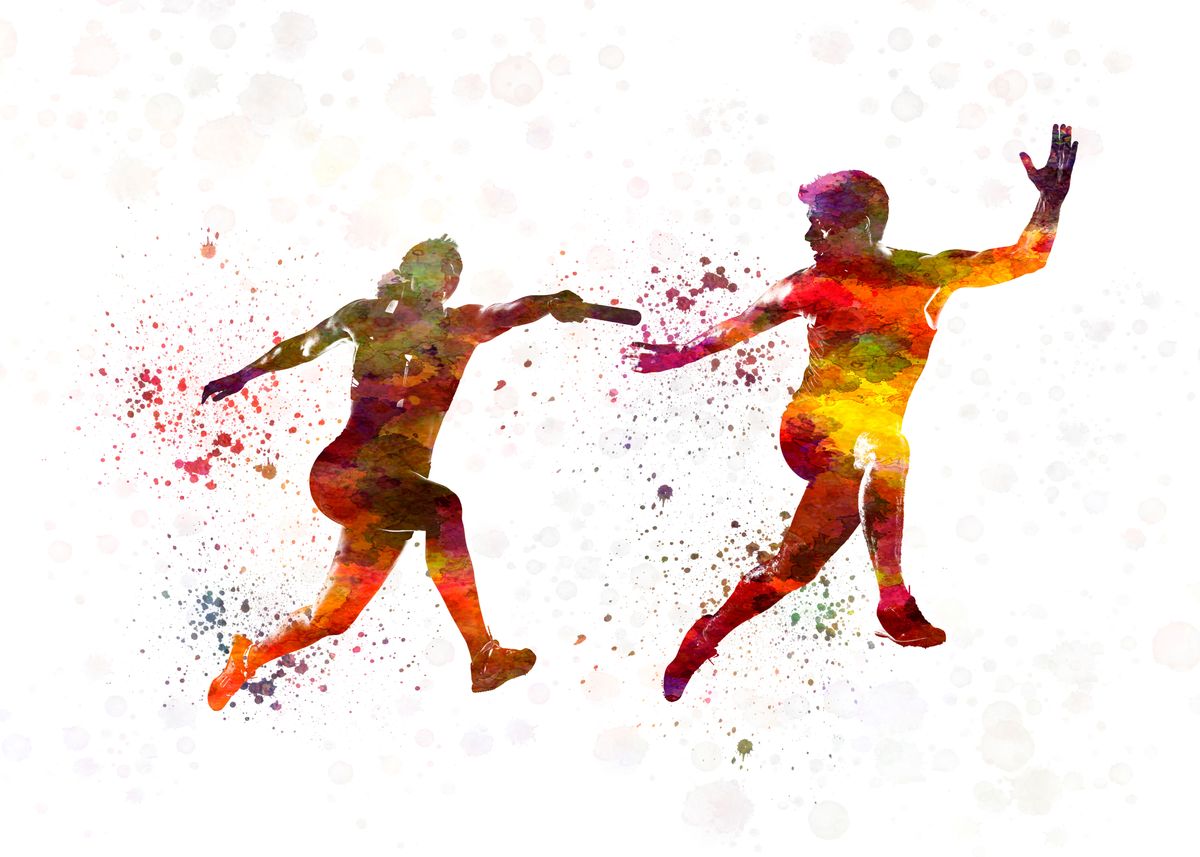 'Relay race in watercolor' Poster, picture, metal print, paint by ...