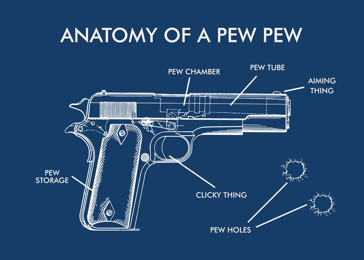 'PEW PEW HANDGUN BLUE' Poster, picture, metal print, paint by Atomic ...