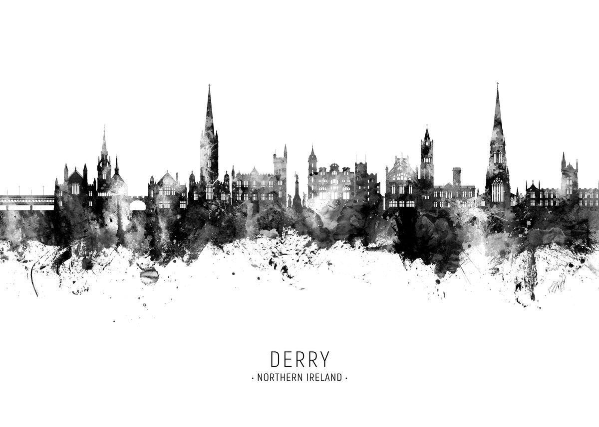 'Derry Skyline' Poster, picture, metal print, paint by Michael Tompsett ...