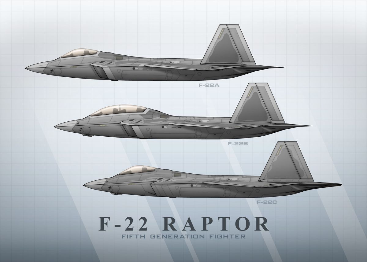 'F22 Raptor Variants' Poster, picture, metal print, paint by Kenneth V ...
